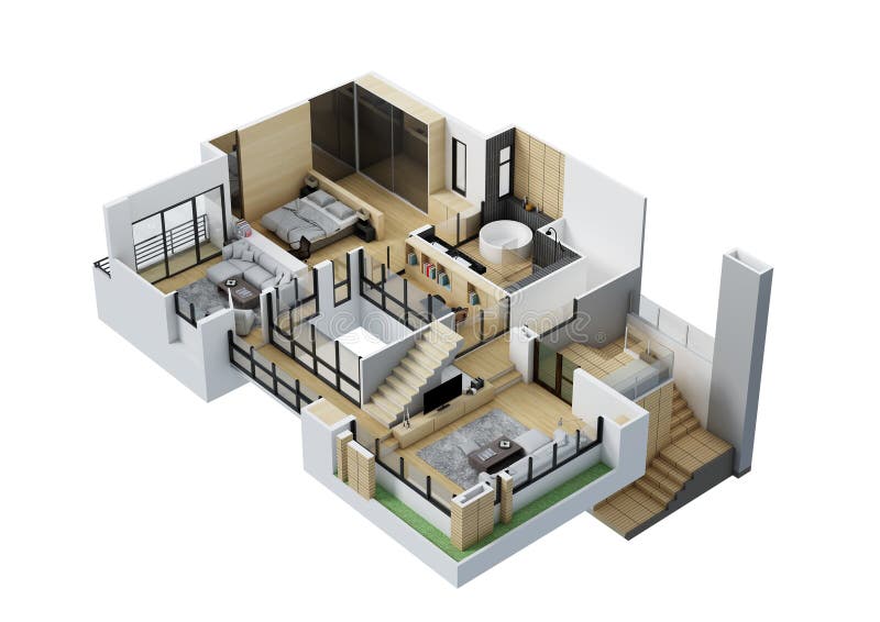 Floor Plan Top View. House Interior Isolated on White Background. 3D ...