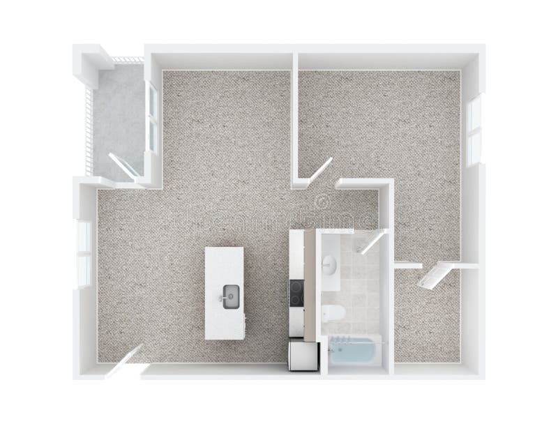 Floor Plan Top View. One Bedroom One Bath Carpet Floor Apartment 3D ...