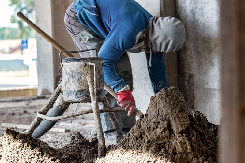 Floor Screed with Cement Mortar. Leveling the Floor Surface. Repair of ...