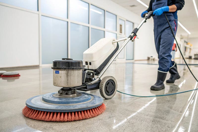 Floor Scrubber Machine with Rotating Brushes Stock Illustration ...
