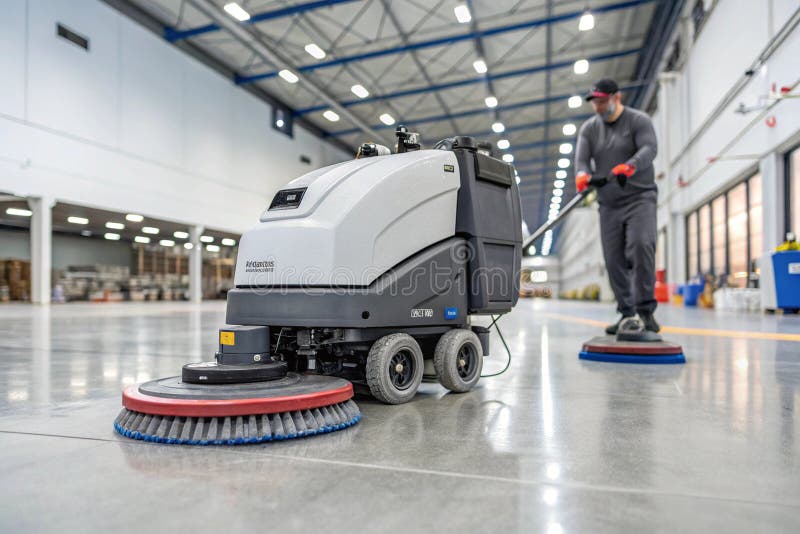 Floor Scrubber Machine with Rotating Brushes Stock Illustration ...