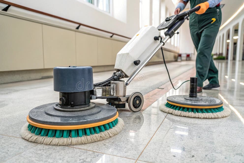 Floor Scrubber Machine with Rotating Brushes Stock Illustration ...