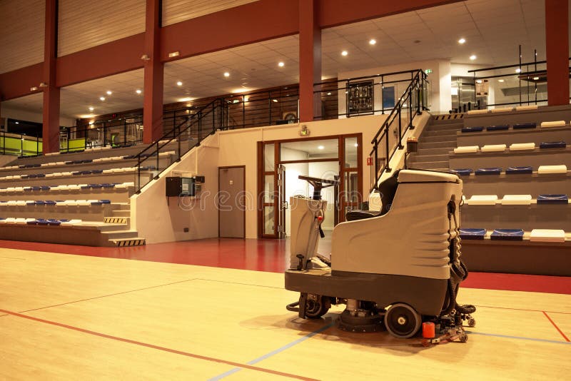 Floor Scrubber Machine in School Gym Stock Photo - Image of battery ...