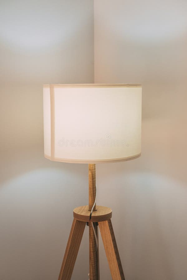 Floor Standing Lamp with Shade Casting Soft Light at Dark Room Interior ...