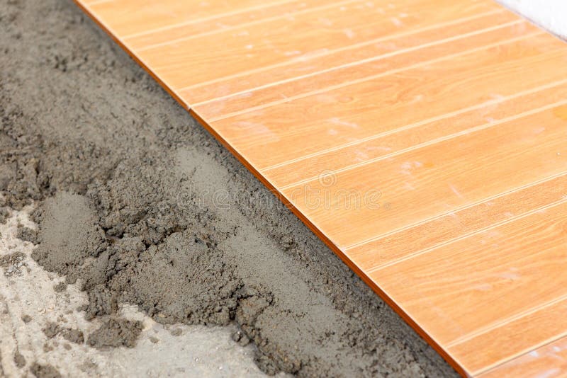 Floor Tile Installation for House Building Stock Photo - Image of ...