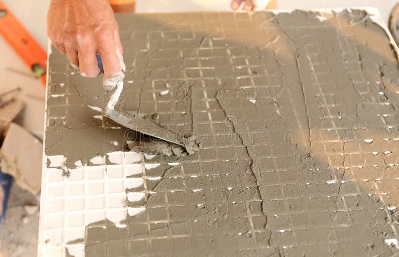 Floor Tile Installation for House Building Stock Photo - Image of ...