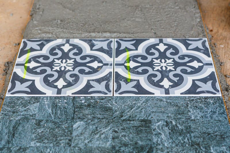 Floor Tile Installation for House Building Stock Photo - Image of ...
