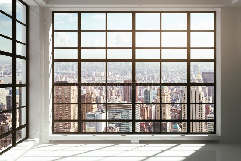 Floor-to-ceiling Windows with City View Stock Image - Image of empty ...