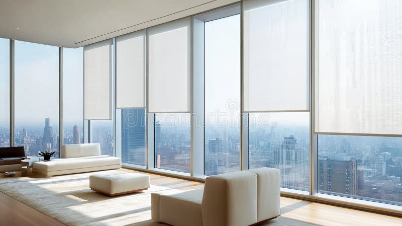 Floor-to-ceiling Windows with Motorized Blinds Integrated into the Stock Illustration ...