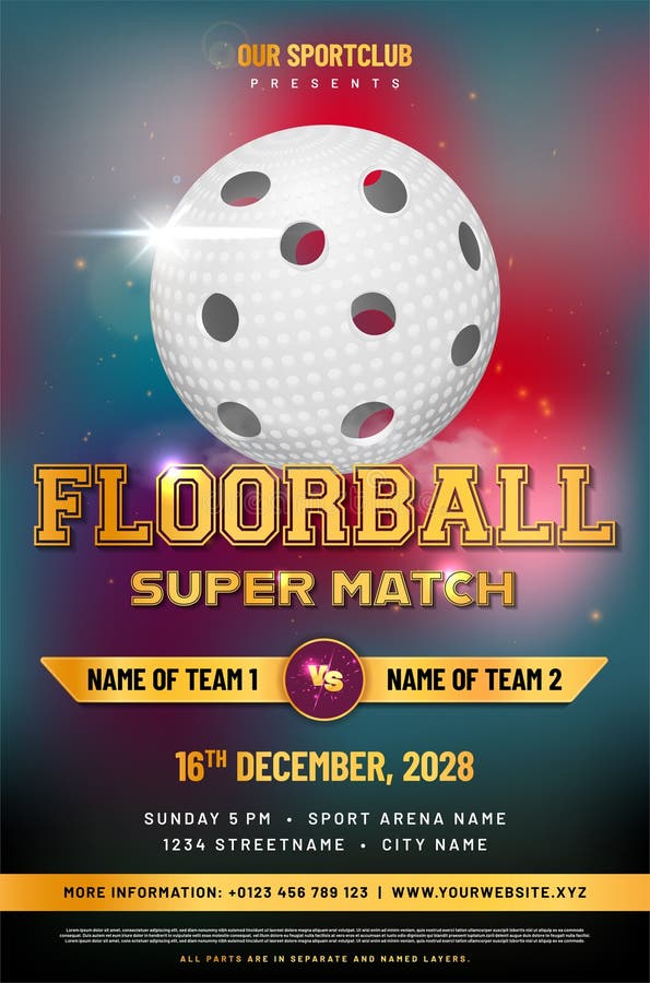 Floorball Match Poster Template with Ball and Sample Text Stock Vector ...