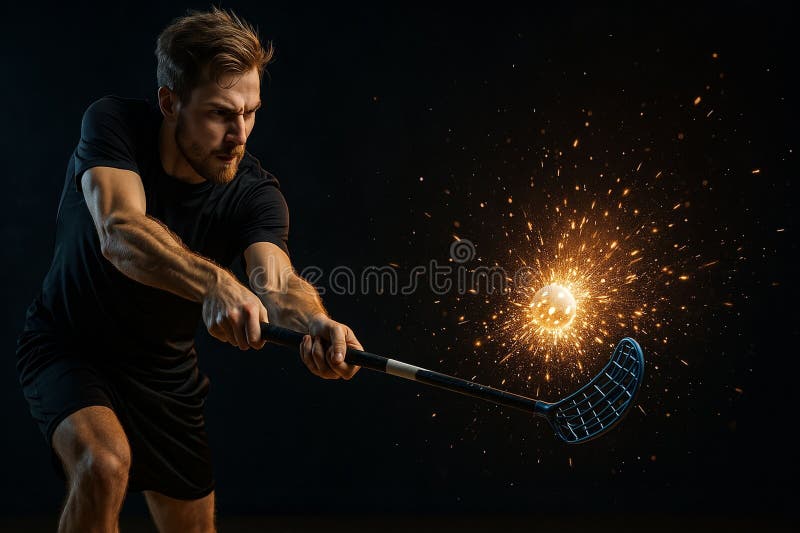 Floorball Player Strikes Light Ball in Mid-Explosion Stock Illustration ...