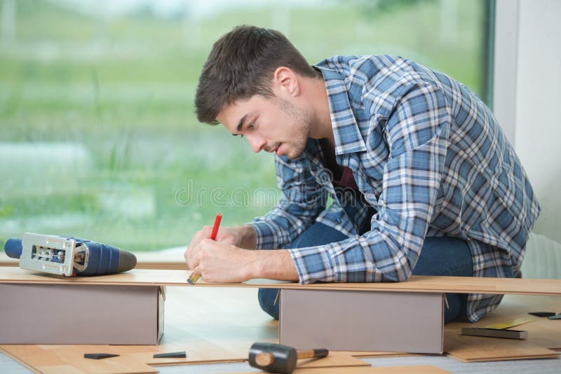 Floorer Working in Home in Improvement Project Stock Photo - Image of ...