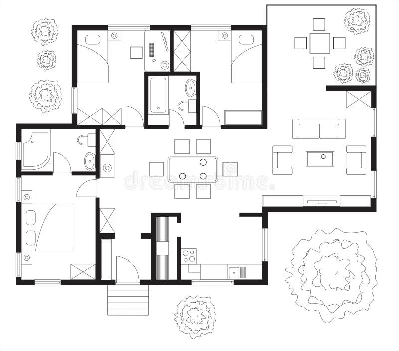 Black and White Floor Plan of a House. Stock Vector - Illustration of ...