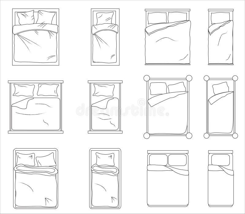 Floor Plan Beds Set Vector Illustration. Stock Vector - Illustration of ...