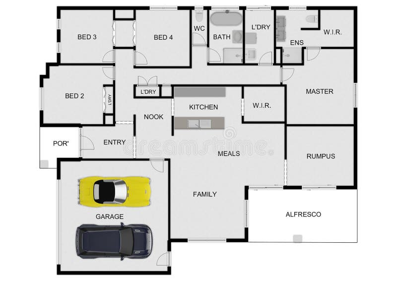 Floorplan Overhead Outlined Interior Design Top View Architectural Plan ...