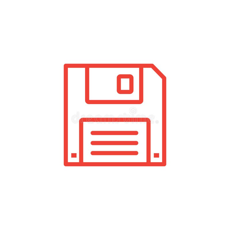 Floppy Disc Line Red Icon on White Background. Red Flat Style Vector ...