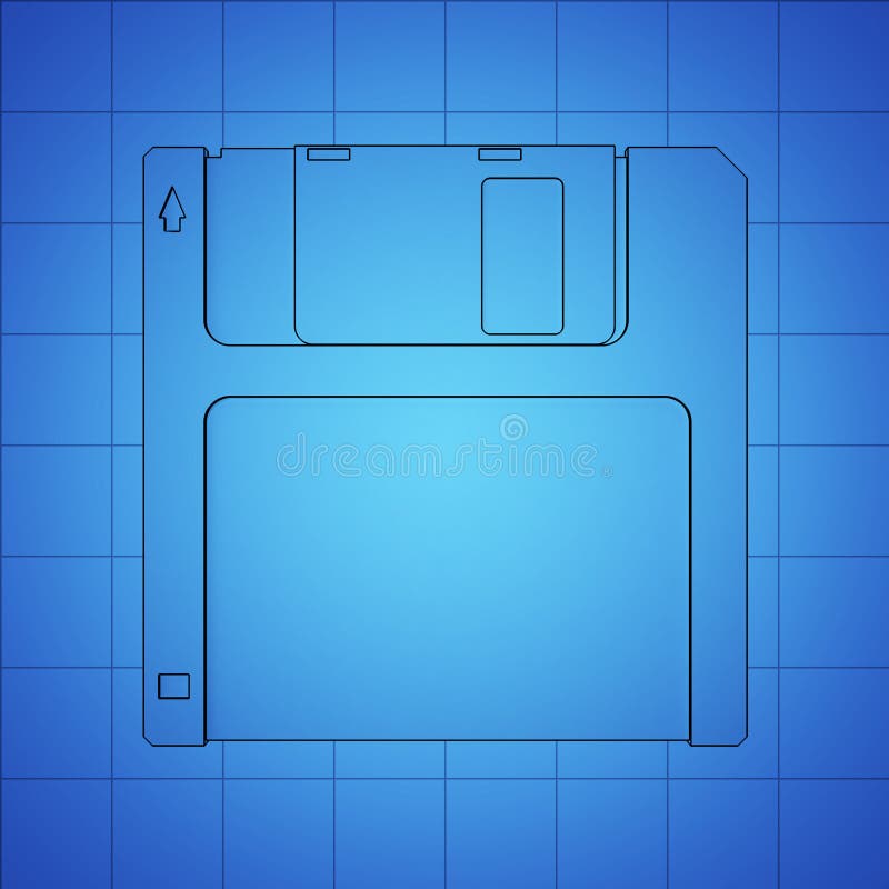 Floppy Disk Blue Print, Thin Line Illustration, Black Outline Symbol on ...