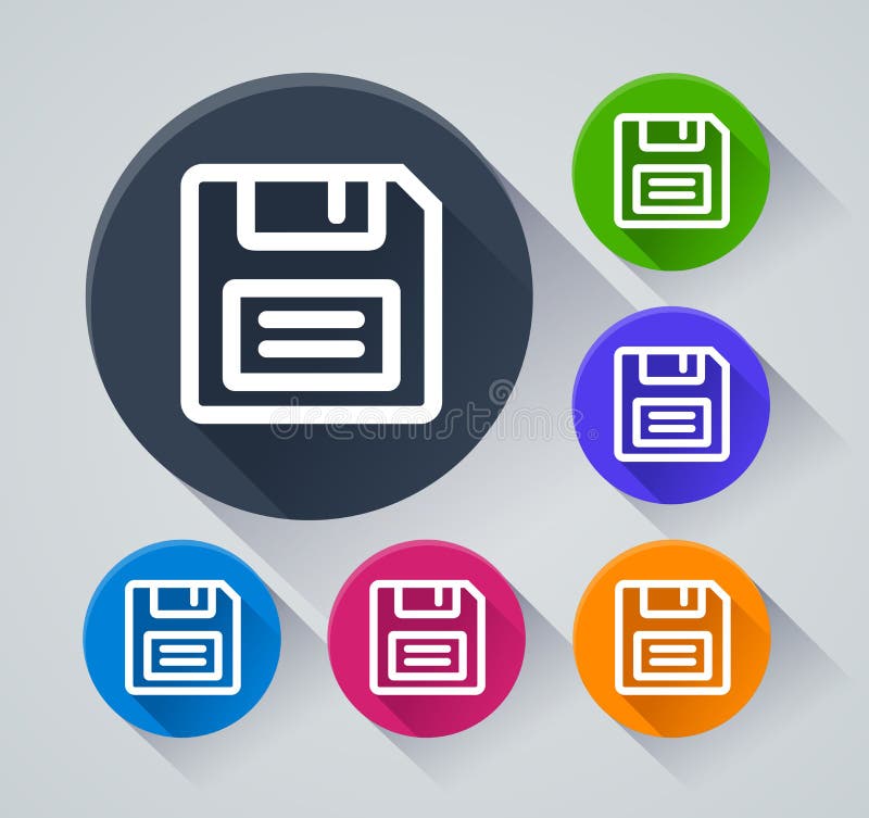 Floppy Disk Circle Icons with Shadow Stock Vector - Illustration of ...