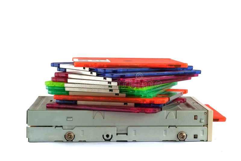 Floppy Disk Drive and Diskettes on White Background Stock Image - Image ...