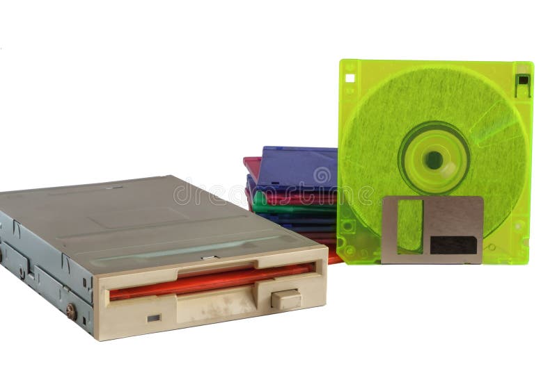 Floppy Disk Drive and Diskettes on White Background Stock Image - Image ...