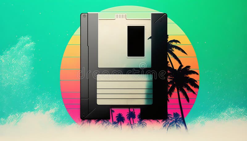 Floppy Disk with Palm 90s. Modern Collage in Retro Colors for Party ...