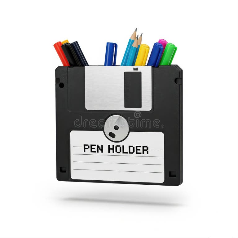 A Floppy Disk-themed Pen Holder Stock Photo - Illustration of hand ...
