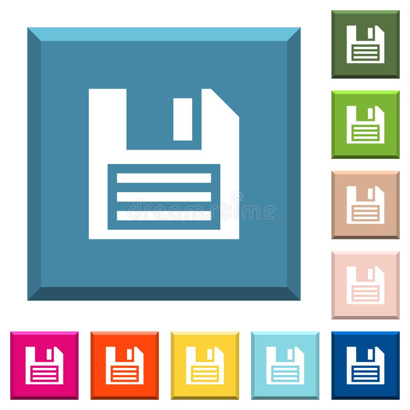 Floppy Disk with Vignette White Icons on Edged Square Buttons Stock ...