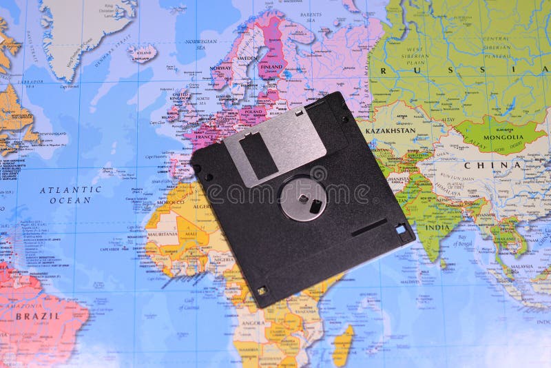 Floppy Disk on the World Map Stock Photo - Image of drawing, circle ...