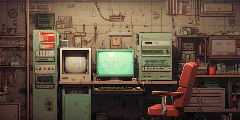 Floppy Frontier a Vintage Computer Room Adorned with the Icons of ...