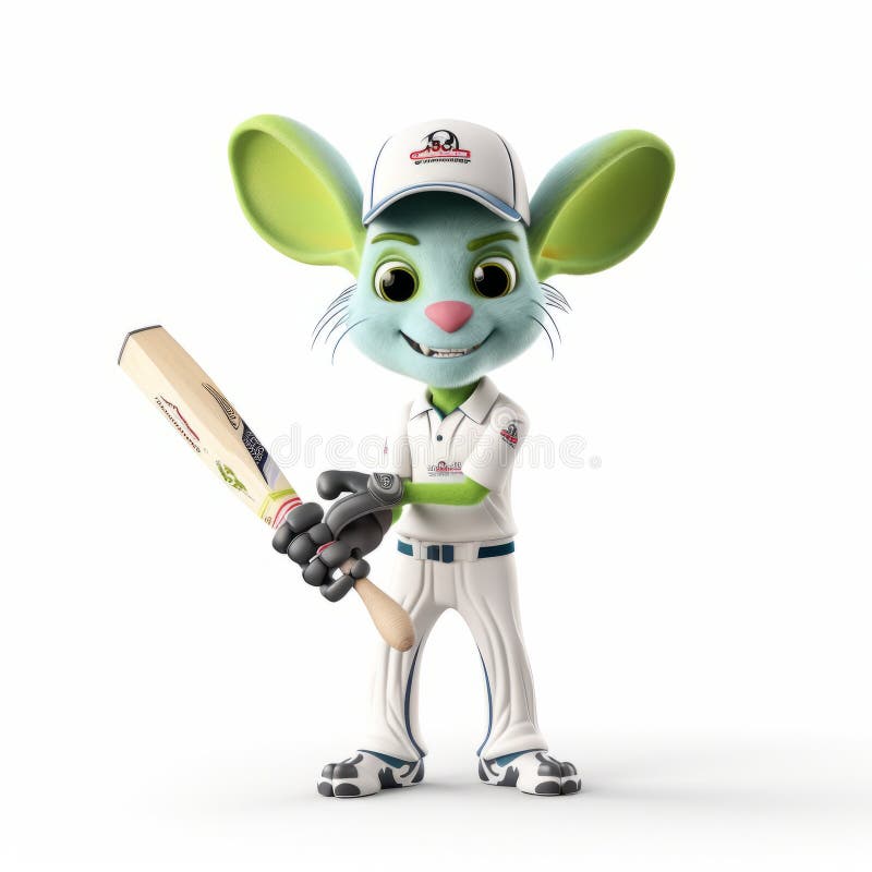 Cartoon Mouse with Cricket Bat - 3d Render Stock Illustration ...