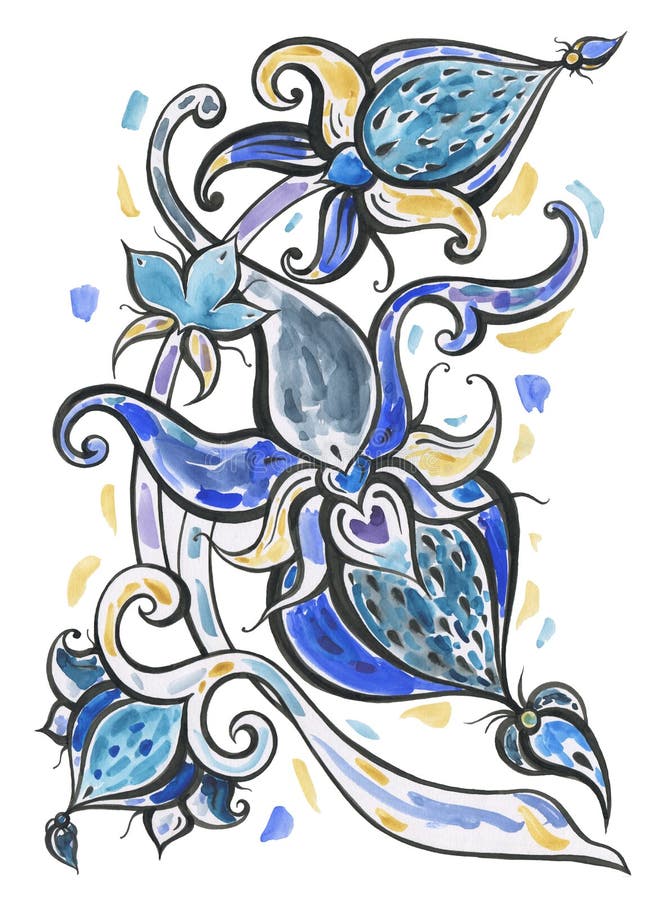 Flor Abstracta Ejemplo Dibujado Mano Del Vector, Aislado Stock de ...