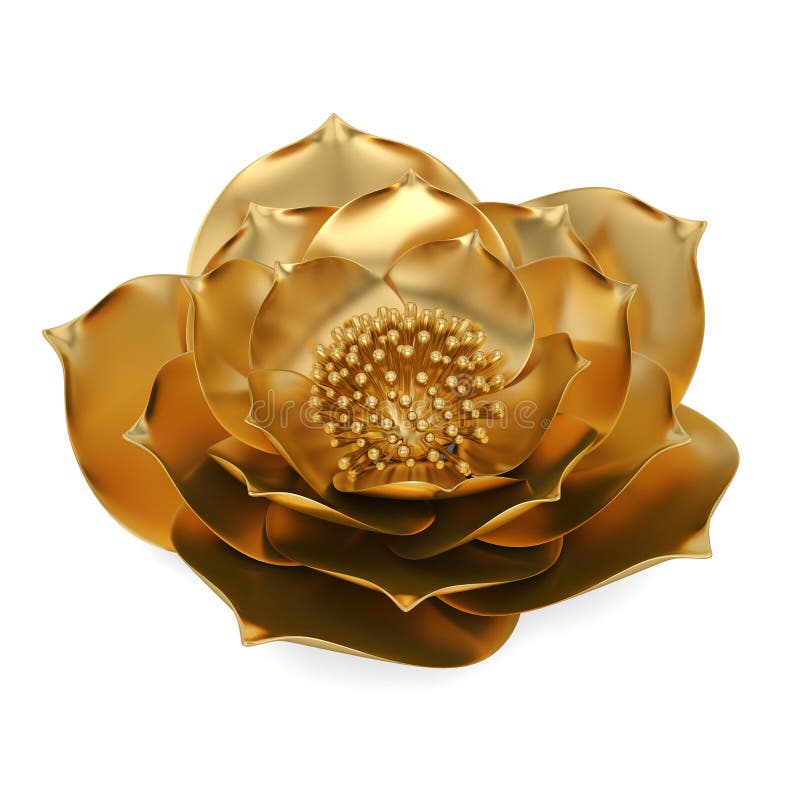 Flor Del Oro 3D Aislada En El Ejemplo Blanco Del Fondo 3D Stock de ...