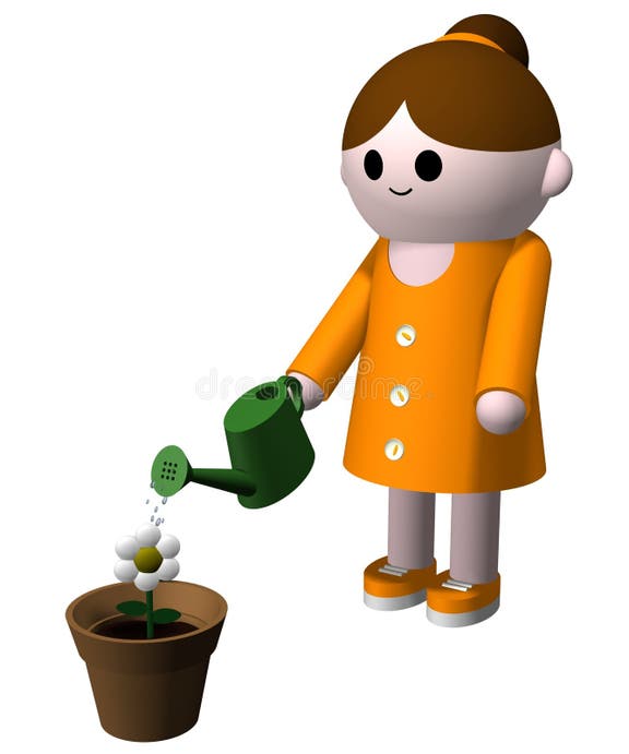 Flor molhando da menina ilustração stock. Ilustração de planta - 5415989