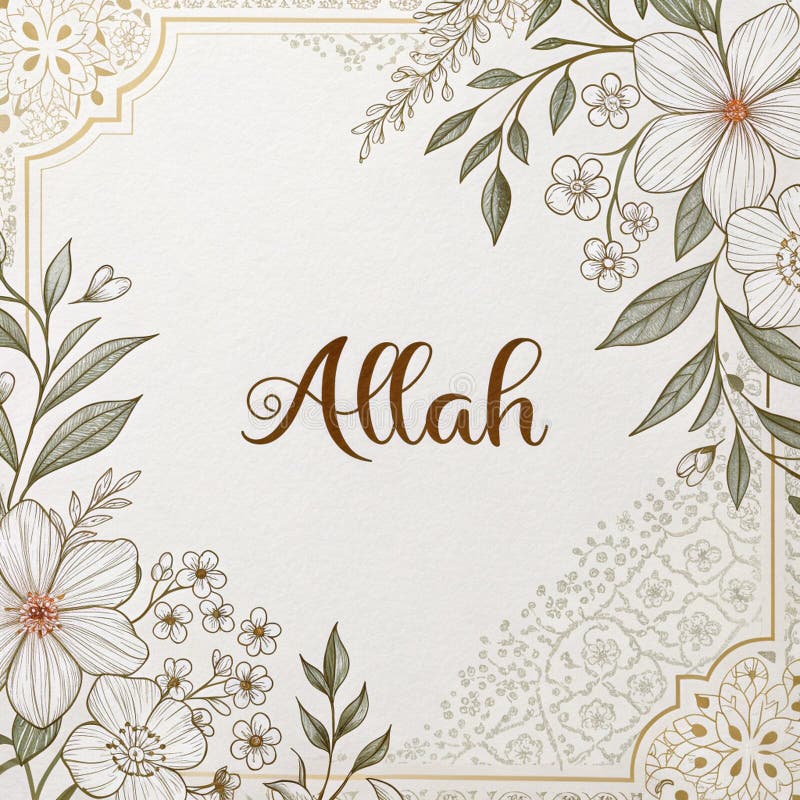 Floral Allah Text on Pure White Background Stock Illustration ...