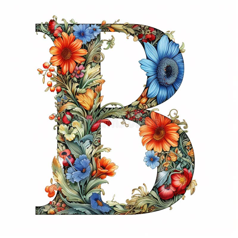 Floral alphabet B stock illustration. Illustration of font - 278494296