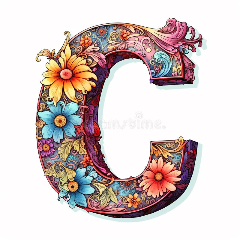 Floral alphabet C stock illustration. Illustration of floral - 278494709