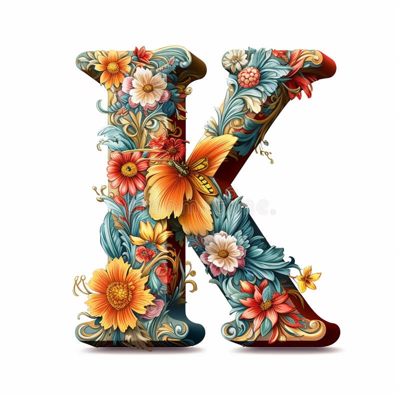 Floral alphabet K stock illustration. Illustration of floral - 278494859