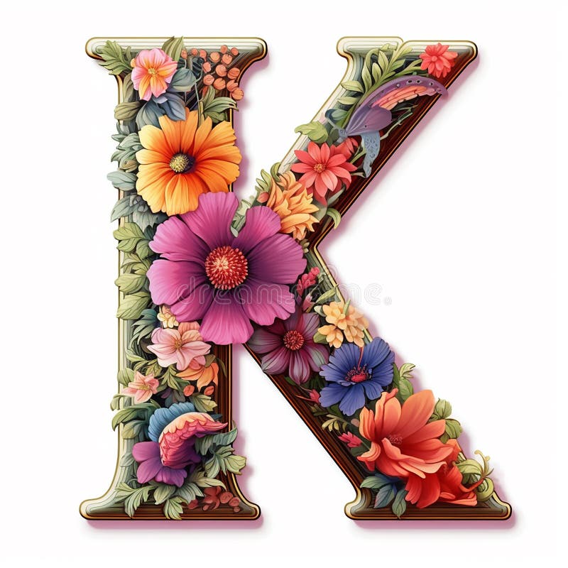 Floral alphabet K stock illustration. Illustration of ideas - 278494893