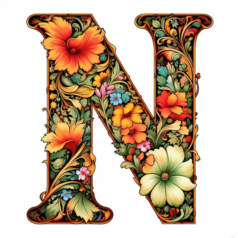 Floral alphabet N stock illustration. Illustration of flowers - 278494438