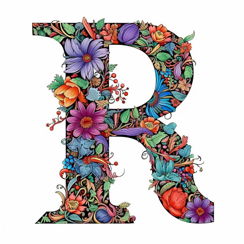 Floral alphabet R stock illustration. Illustration of alphabet - 278494251