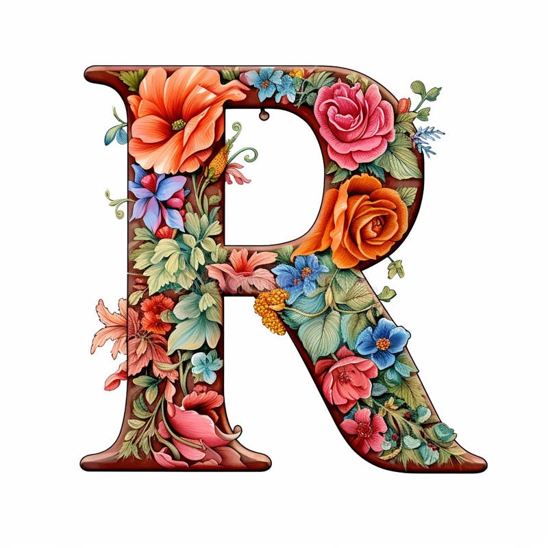 Floral alphabet R stock illustration. Illustration of letter - 278494286