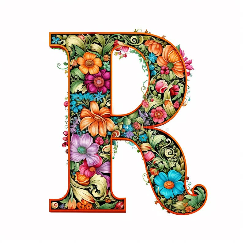Floral alphabet R stock illustration. Illustration of font - 278494681