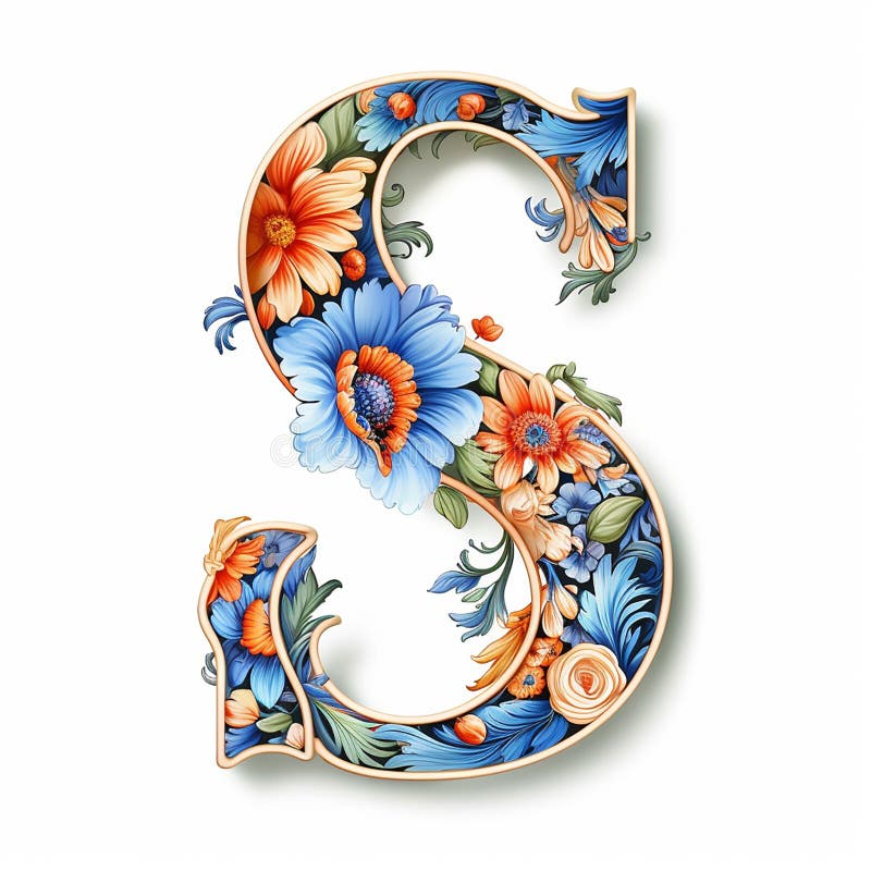 Floral alphabet S stock illustration. Illustration of collection ...
