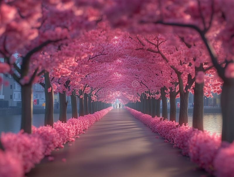 Glowing Cherry Blossom Arch in Spring Stock Illustration - Illustration ...