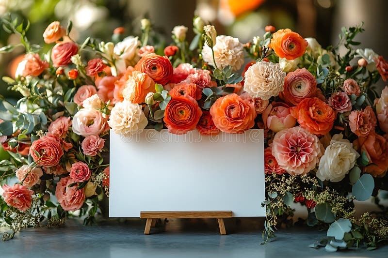 Floral Arrangement with Blank Card Ranunculus Peonies Mockup Display ...