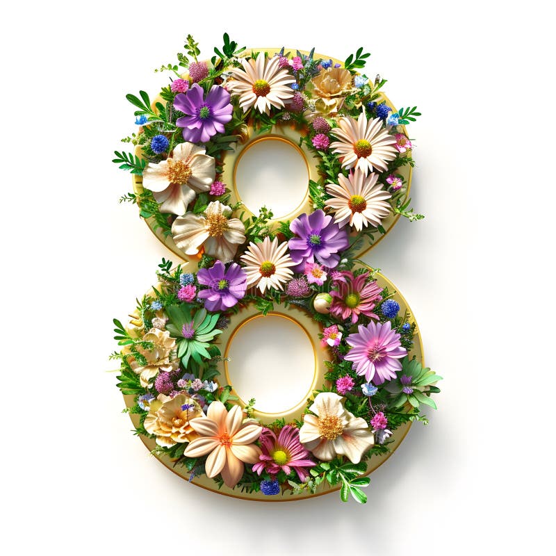 Floral Arrangement in the Shape of Number 8 on a White Background ...