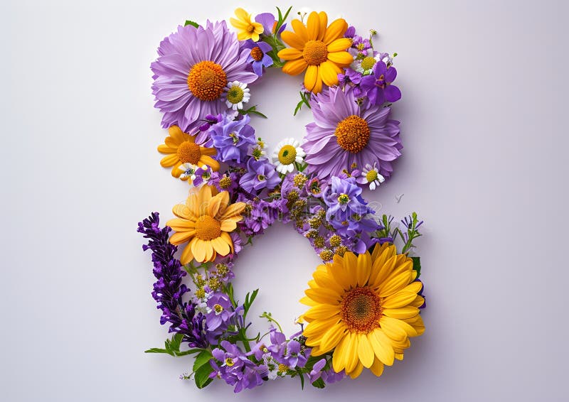 Floral Arrangement in the Shape of Number 8 on a White Background ...