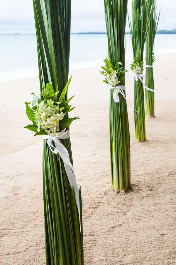 Floral Arrangement at a Wedding on Beach Stock Photo - Image of floral ...