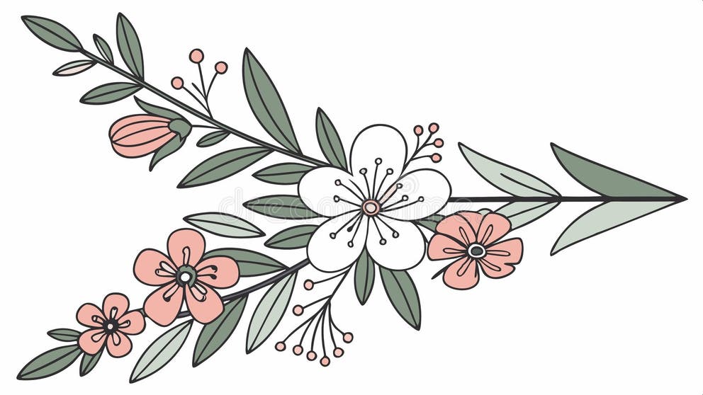 Floral Arrow Decorative Design, Botanical Pointer, Nature Direction ...