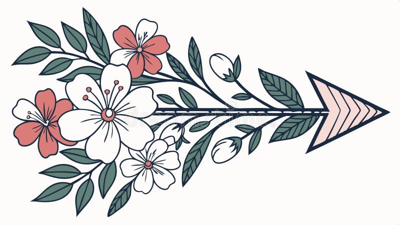 Floral Arrow with Leaves, Botanical Pointer, Nature Direction ...